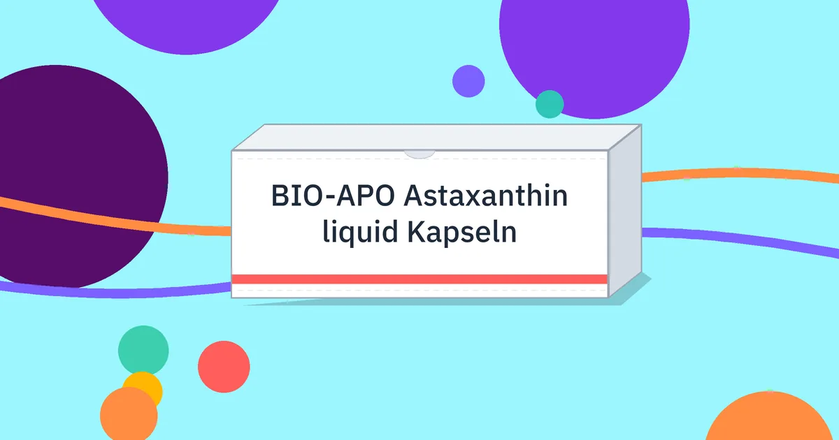 Symbolbild: Packung mit der Aufschrift BIO-APO Astaxanthin liquid Kapseln (PZN 19964806) – Verfügbarkeit und Bezug in Apotheken in Frankfurt am Main