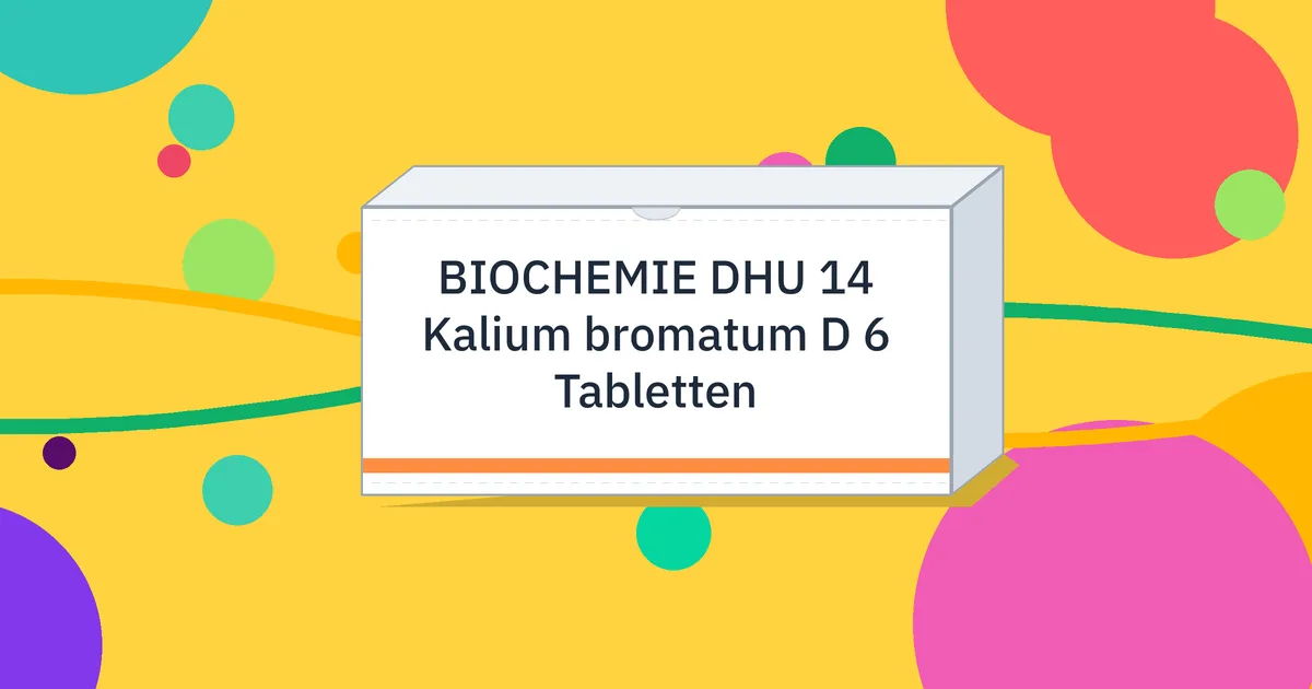 Symbolbild: Packung mit der Aufschrift BIOCHEMIE DHU 14 Kalium bromatum D 6 Tabletten (PZN 02581107) – Verfügbarkeit und Bezug in Apotheken in Frankfurt am Main