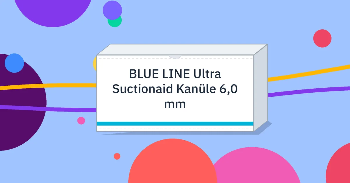 Symbolbild: Packung mit der Aufschrift BLUE LINE Ultra Suctionaid Kanüle 6,0 mm (PZN 02189295) – Verfügbarkeit und Bezug in Apotheken in Frankfurt am Main