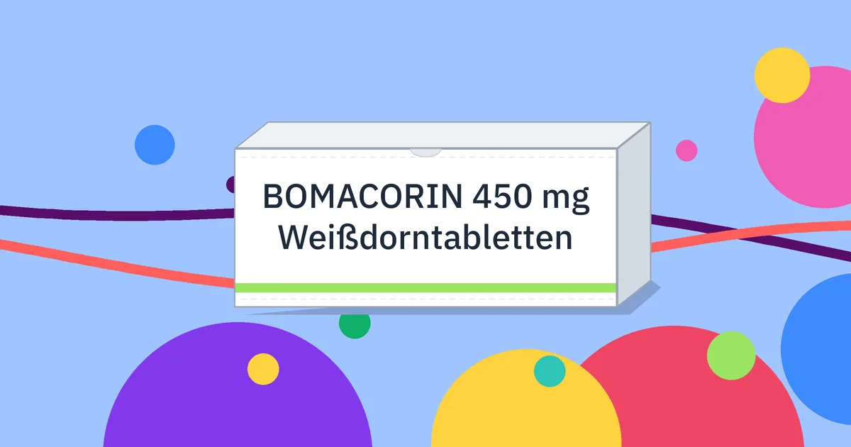 Symbolbild: Packung mit der Aufschrift BOMACORIN 450 mg Weißdorntabletten (PZN 13751587) – Verfügbarkeit und Bezug in Apotheken in Frankfurt am Main