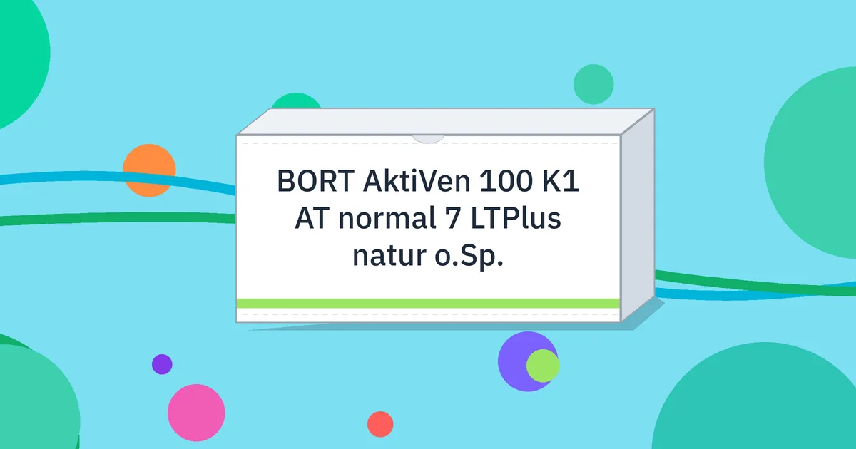 Symbolbild: Packung mit der Aufschrift BORT AktiVen 100 K1 AT normal 7 LTPlus natur o.Sp. (PZN 18175415) – Verfügbarkeit und Bezug in Apotheken in Frankfurt am Main