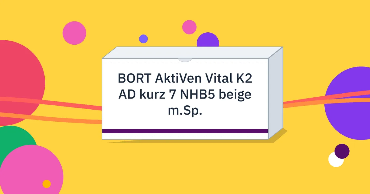 Symbolbild: Packung mit der Aufschrift BORT AktiVen Vital K2 AD kurz 7 NHB5 beige m.Sp. (PZN 17494420) – Verfügbarkeit und Bezug in Apotheken in Frankfurt am Main