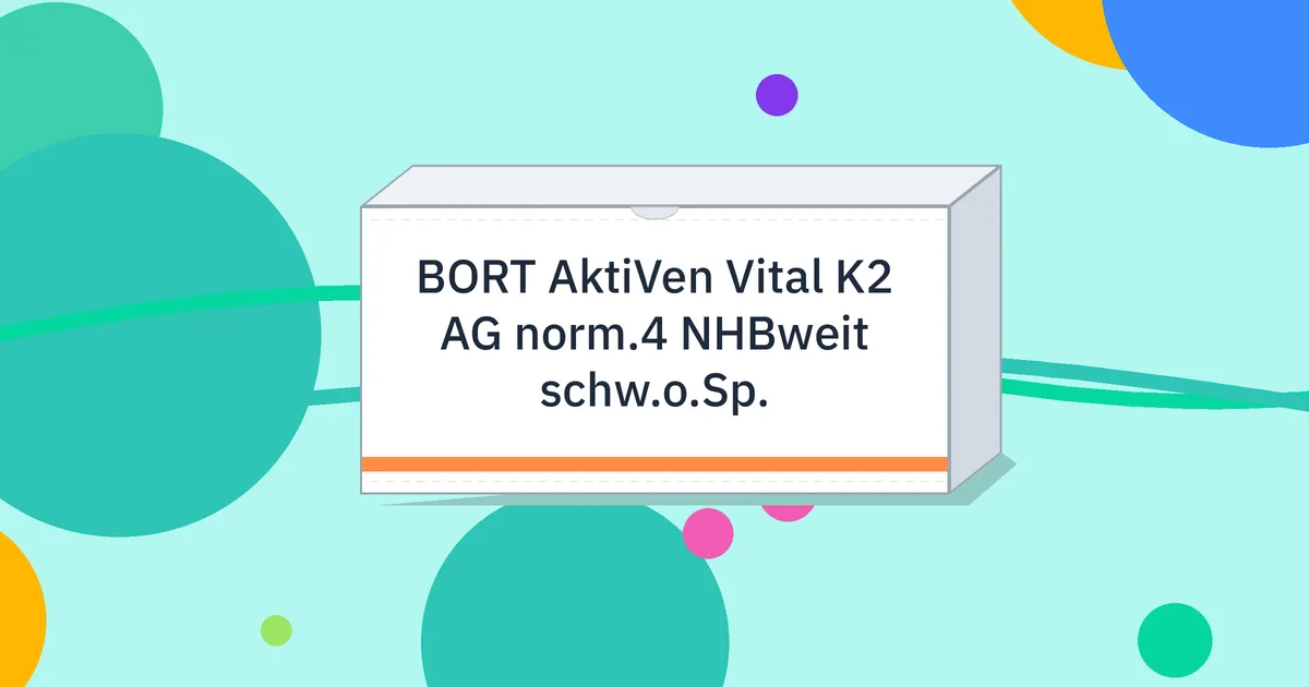 Symbolbild: Packung mit der Aufschrift BORT AktiVen Vital K2 AG norm.4 NHBweit schw.o.Sp. (PZN 12384827) – Verfügbarkeit und Bezug in Apotheken in Frankfurt am Main