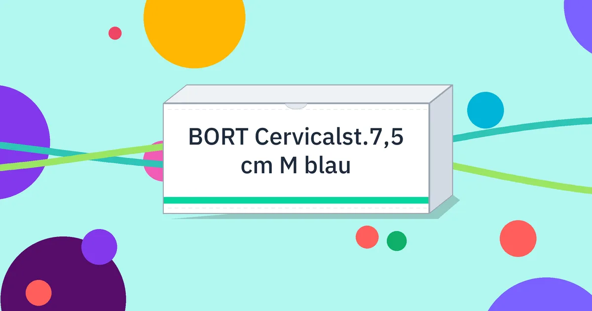 Symbolbild: Packung mit der Aufschrift BORT Cervicalst.7,5 cm M blau (PZN 02765818) – Verfügbarkeit und Bezug in Apotheken in Frankfurt am Main