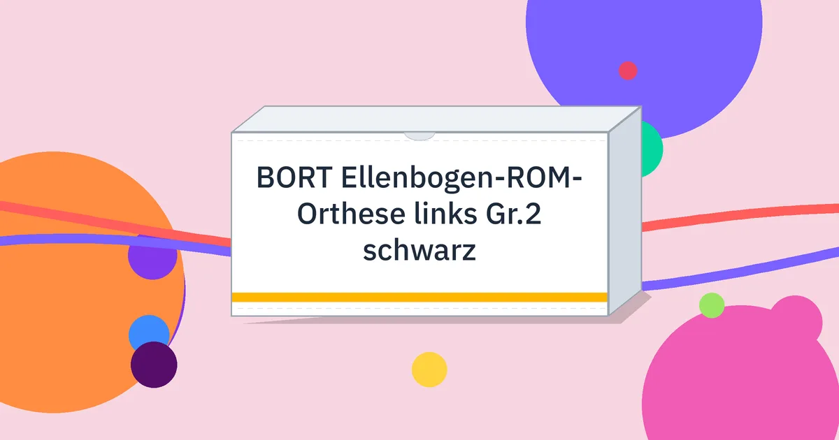 Symbolbild: Packung mit der Aufschrift BORT Ellenbogen-ROM-Orthese links Gr.2 schwarz (PZN 12573706) – Verfügbarkeit und Bezug in Apotheken in Frankfurt am Main