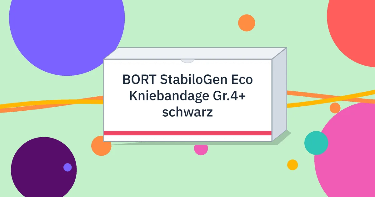 Symbolbild: Packung mit der Aufschrift BORT StabiloGen Eco Kniebandage Gr.4+ schwarz (PZN 16845283) – Verfügbarkeit und Bezug in Apotheken in Frankfurt am Main