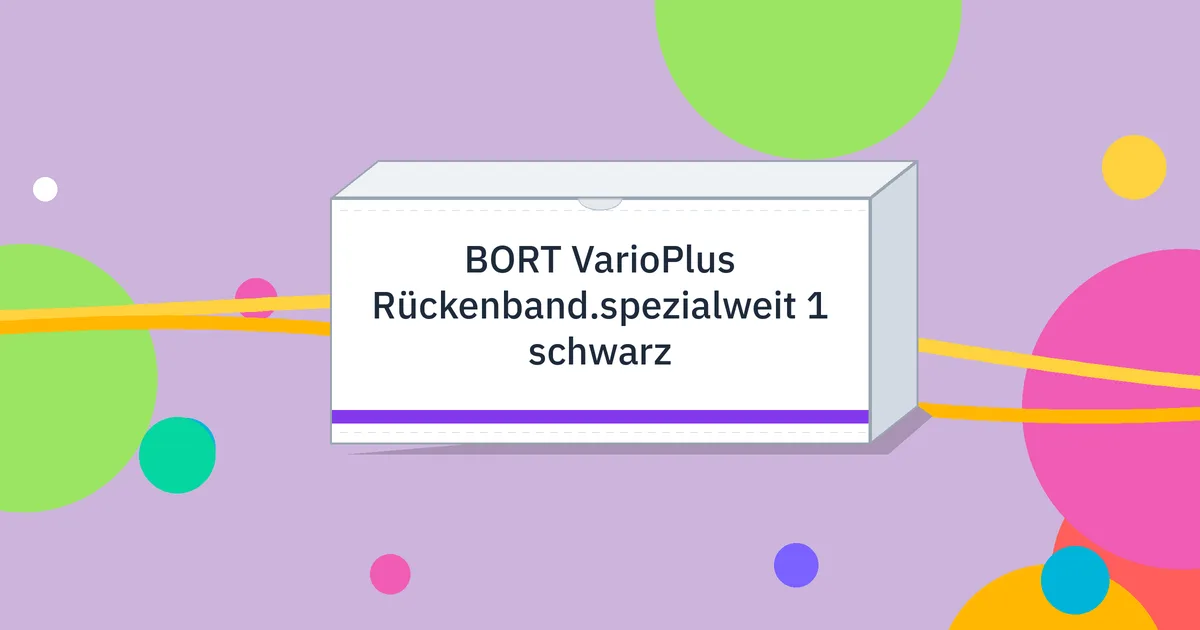 Symbolbild: Packung mit der Aufschrift BORT VarioPlus Rückenband.spezialweit 1 schwarz (PZN 02737153) – Verfügbarkeit und Bezug in Apotheken in Frankfurt am Main