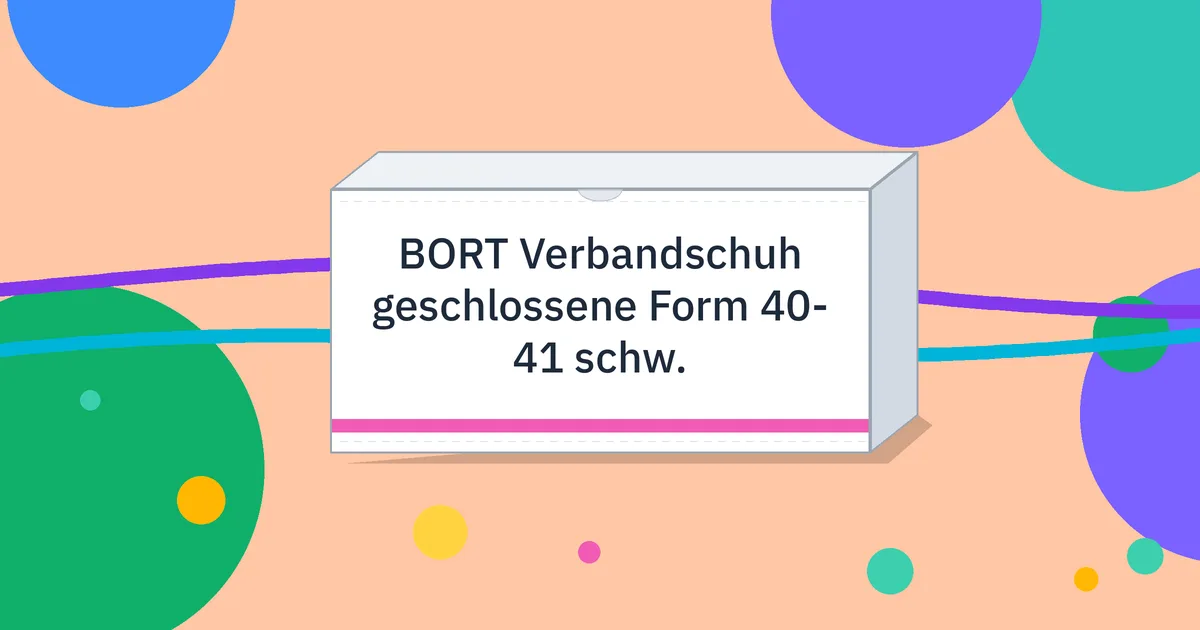 Symbolbild: Packung mit der Aufschrift BORT Verbandschuh geschlossene Form 40-41 schw. (PZN 07670465) – Verfügbarkeit und Bezug in Apotheken in Frankfurt am Main