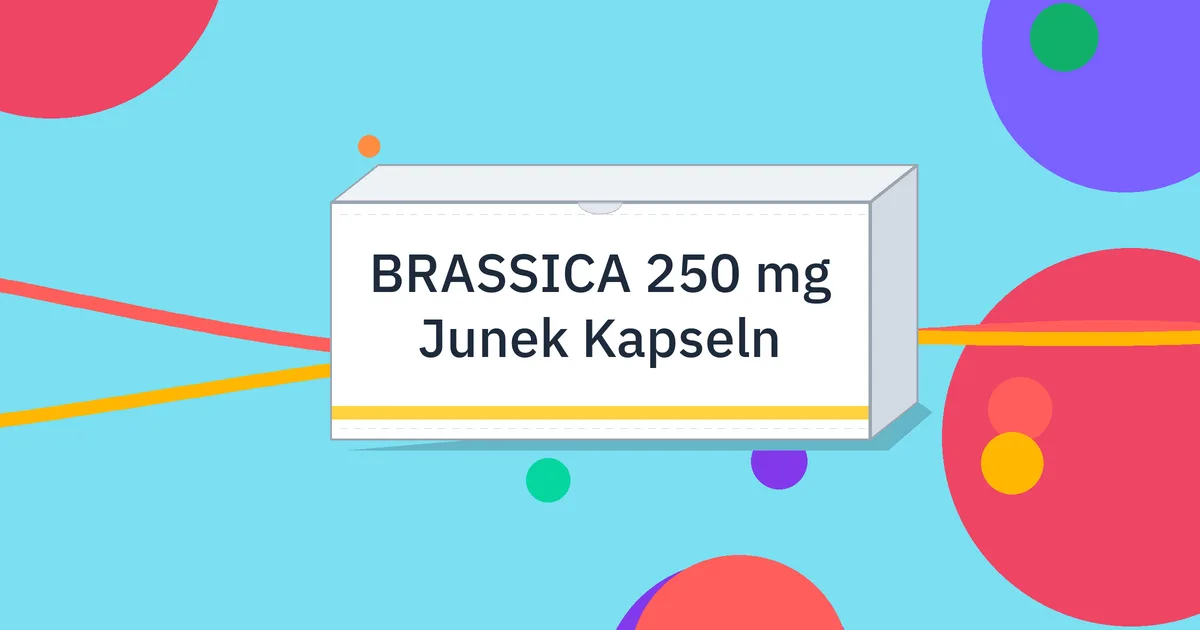 Symbolbild: Packung mit der Aufschrift BRASSICA 250 mg Junek Kapseln (PZN 01105830) – Verfügbarkeit und Bezug in Apotheken in Frankfurt am Main