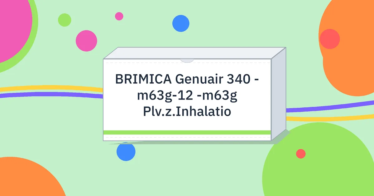 Symbolbild: Packung mit der Aufschrift BRIMICA Genuair 340 -m63g-12 -m63g Plv.z.Inhalatio (PZN 13921776) – Verfügbarkeit und Bezug in Apotheken in Frankfurt am Main
