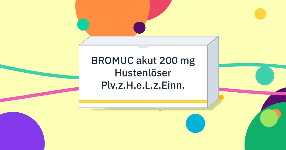 Symbolbild: Packung mit der Aufschrift BROMUC akut 200 mg Hustenlöser Plv.z.H.e.L.z.Einn. (PZN 11353167) – Verfügbarkeit und Bezug in Apotheken in Frankfurt am Main