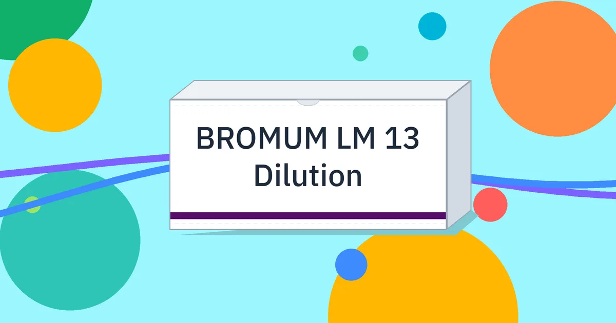 Symbolbild: Packung mit der Aufschrift BROMUM LM 13 Dilution (PZN 12796553) – Verfügbarkeit und Bezug in Apotheken in Frankfurt am Main