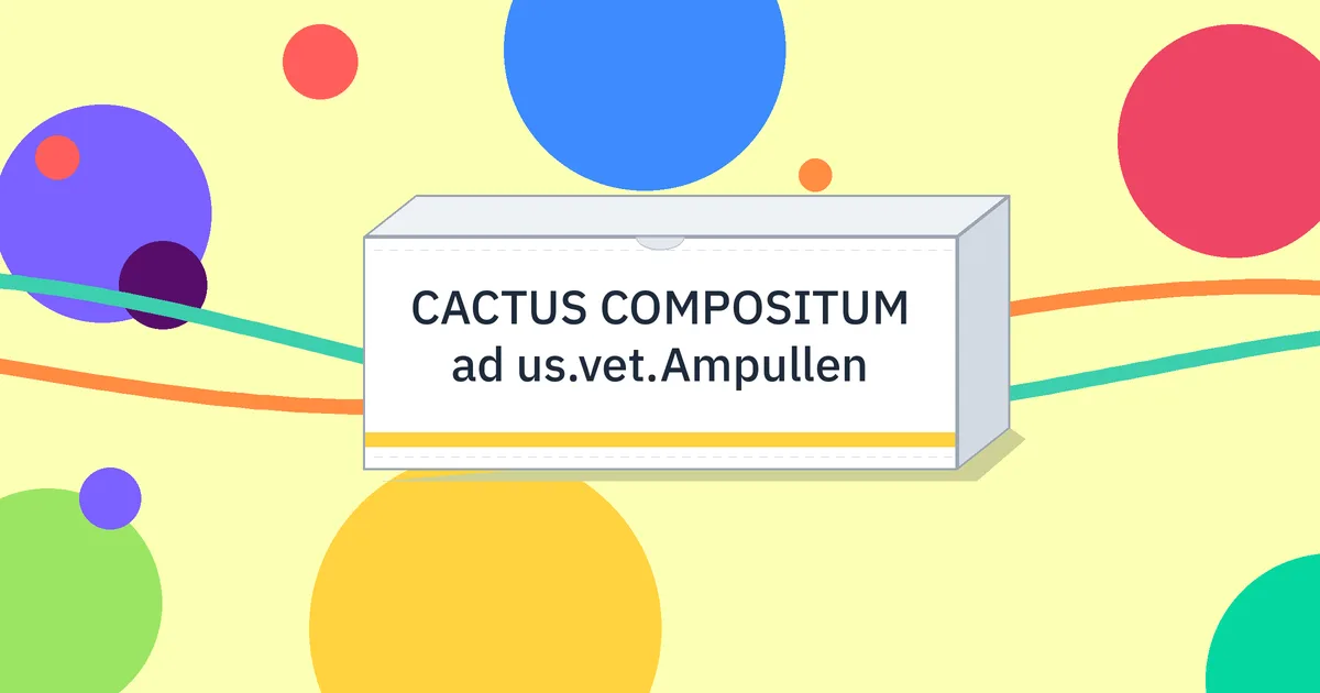 Symbolbild: Packung mit der Aufschrift CACTUS COMPOSITUM ad us.vet.Ampullen (PZN 02733936) – Verfügbarkeit und Bezug in Apotheken in Frankfurt am Main