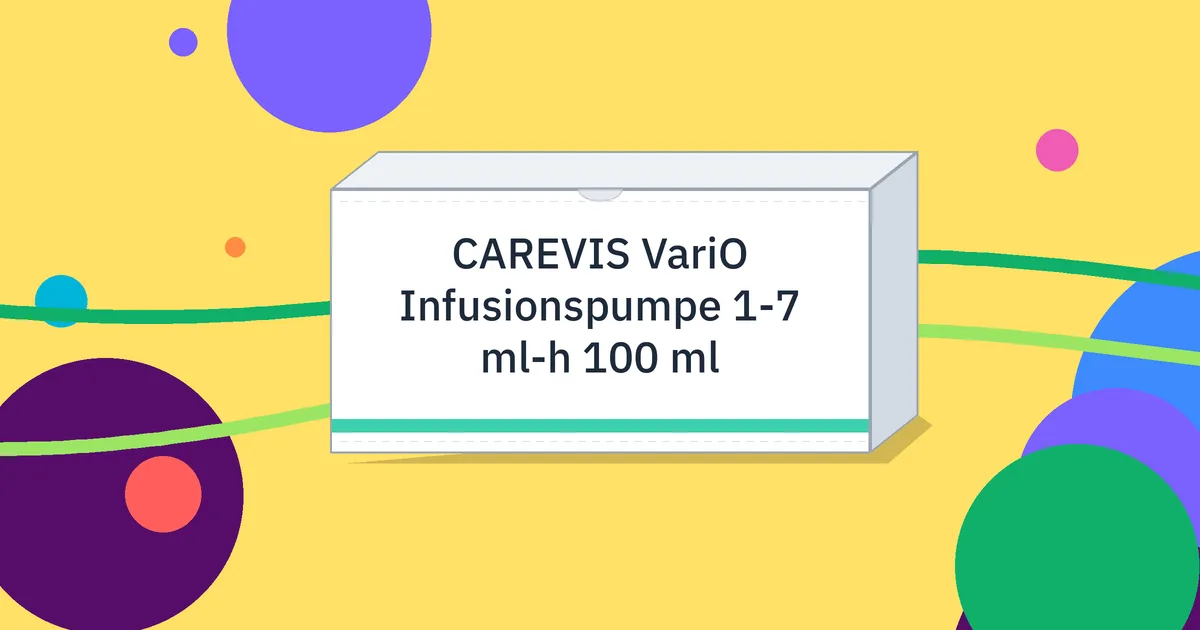 Symbolbild: Packung mit der Aufschrift CAREVIS VariO Infusionspumpe 1-7 ml-h 100 ml (PZN 20390888) – Verfügbarkeit und Bezug in Apotheken in Frankfurt am Main