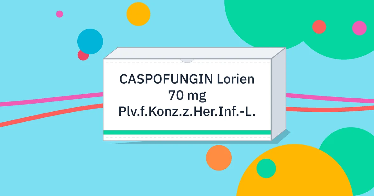 Symbolbild: Packung mit der Aufschrift CASPOFUNGIN Lorien 70 mg Plv.f.Konz.z.Her.Inf.-L. (PZN 16894376) – Verfügbarkeit und Bezug in Apotheken in Frankfurt am Main
