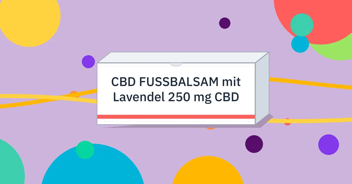 Symbolbild: Packung mit der Aufschrift CBD FUSSBALSAM mit Lavendel 250 mg CBD (PZN 19399080) – Verfügbarkeit und Bezug in Apotheken in Frankfurt am Main