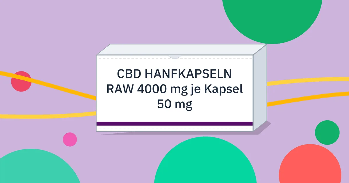 Symbolbild: Packung mit der Aufschrift CBD HANFKAPSELN RAW 4000 mg je Kapsel 50 mg (PZN 15631108) – Verfügbarkeit und Bezug in Apotheken in Frankfurt am Main