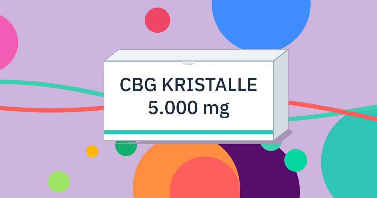 Symbolbild: Packung mit der Aufschrift CBG KRISTALLE 5.000 mg (PZN 15584260) – Verfügbarkeit und Bezug in Apotheken in Frankfurt am Main