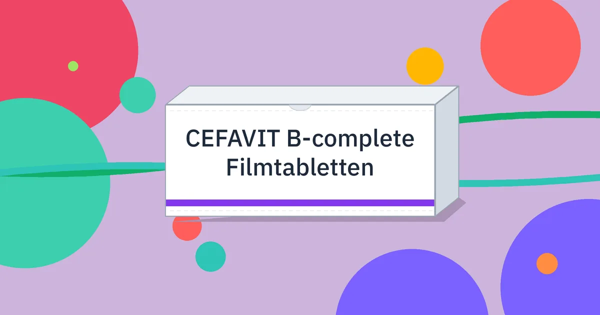 Symbolbild: Packung mit der Aufschrift CEFAVIT B-complete Filmtabletten (PZN 13418095) – Verfügbarkeit und Bezug in Apotheken in Frankfurt am Main