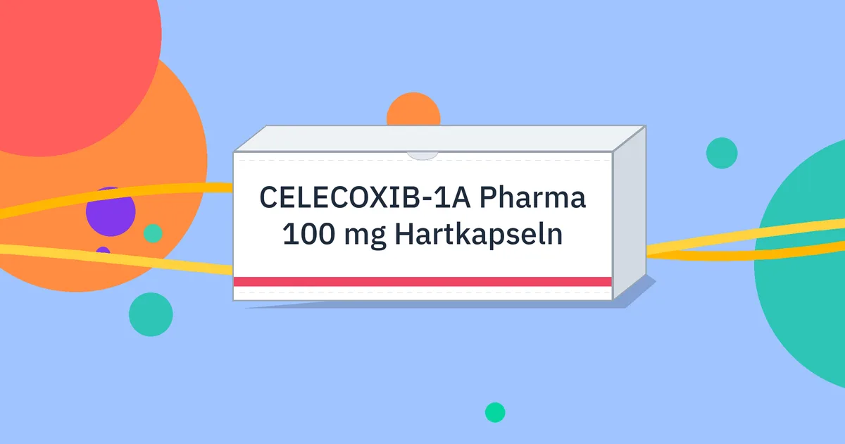 Symbolbild: Packung mit der Aufschrift CELECOXIB-1A Pharma 100 mg Hartkapseln (PZN 10526631) – Verfügbarkeit und Bezug in Apotheken in Frankfurt am Main
