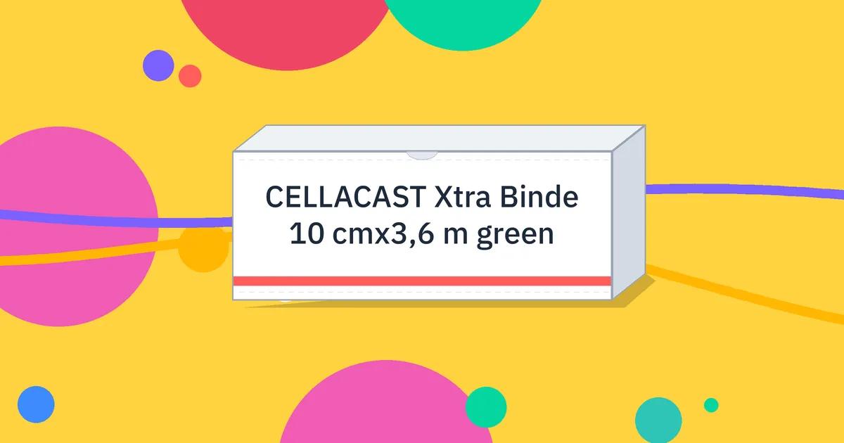 Symbolbild: Packung mit der Aufschrift CELLACAST Xtra Binde 10 cmx3,6 m green (PZN 17532988) – Verfügbarkeit und Bezug in Apotheken in Frankfurt am Main
