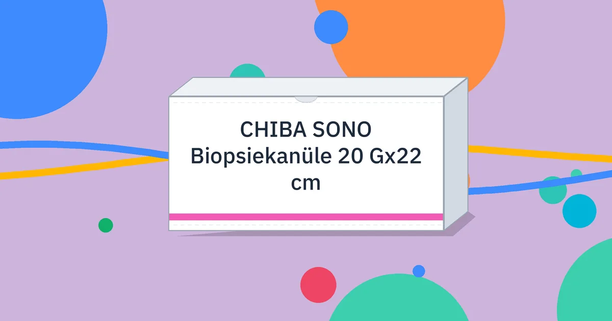 Symbolbild: Packung mit der Aufschrift CHIBA SONO Biopsiekanüle 20 Gx22 cm (PZN 03929156) – Verfügbarkeit und Bezug in Apotheken in Frankfurt am Main