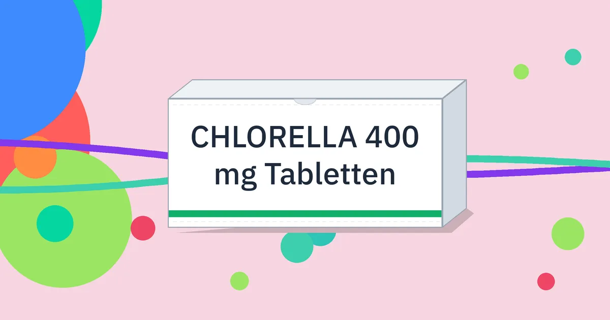Symbolbild: Packung mit der Aufschrift CHLORELLA 400 mg Tabletten (PZN 02480487) – Verfügbarkeit und Bezug in Apotheken in Frankfurt am Main