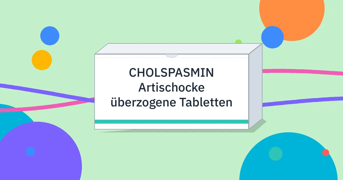 Symbolbild: Packung mit der Aufschrift CHOLSPASMIN Artischocke überzogene Tabletten (PZN 09705297) – Verfügbarkeit und Bezug in Apotheken in Frankfurt am Main