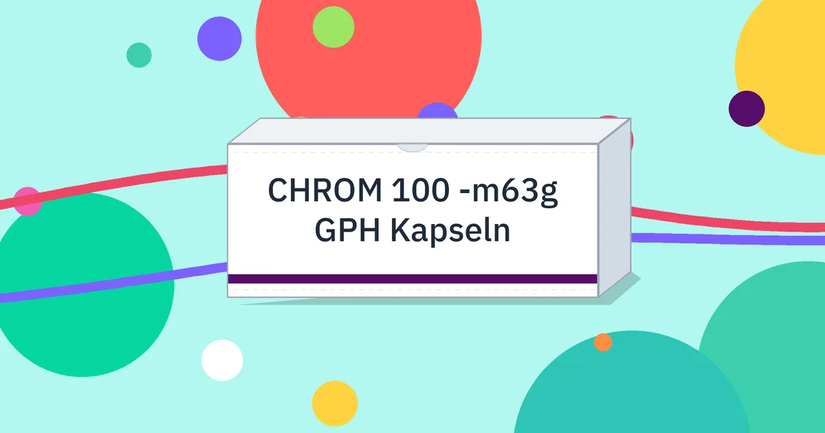 Symbolbild: Packung mit der Aufschrift CHROM 100 -m63g GPH Kapseln (PZN 08430042) – Verfügbarkeit und Bezug in Apotheken in Frankfurt am Main