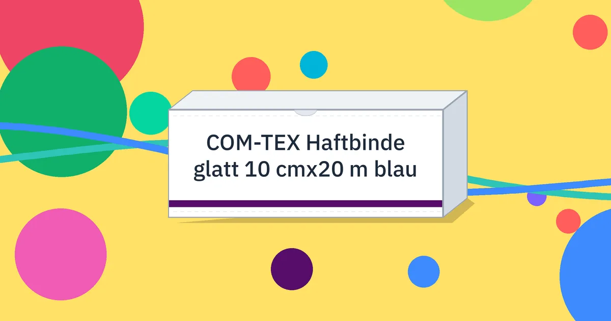 Symbolbild: Packung mit der Aufschrift COM-TEX Haftbinde glatt 10 cmx20 m blau (PZN 03089704) – Verfügbarkeit und Bezug in Apotheken in Frankfurt am Main