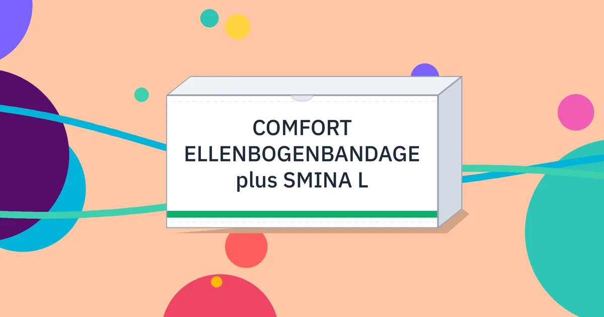 Symbolbild: Packung mit der Aufschrift COMFORT ELLENBOGENBANDAGE plus SMINA L (PZN 20163193) – Verfügbarkeit und Bezug in Apotheken in Frankfurt am Main