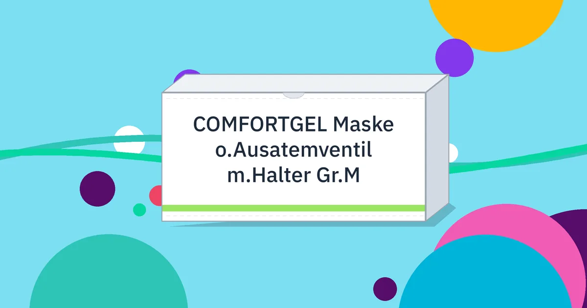 Symbolbild: Packung mit der Aufschrift COMFORTGEL Maske o.Ausatemventil m.Halter Gr.M (PZN 02762381) – Verfügbarkeit und Bezug in Apotheken in Frankfurt am Main