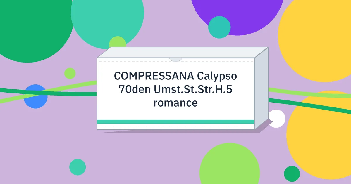 Symbolbild: Packung mit der Aufschrift COMPRESSANA Calypso 70den Umst.St.Str.H.5 romance (PZN 07719131) – Verfügbarkeit und Bezug in Apotheken in Frankfurt am Main