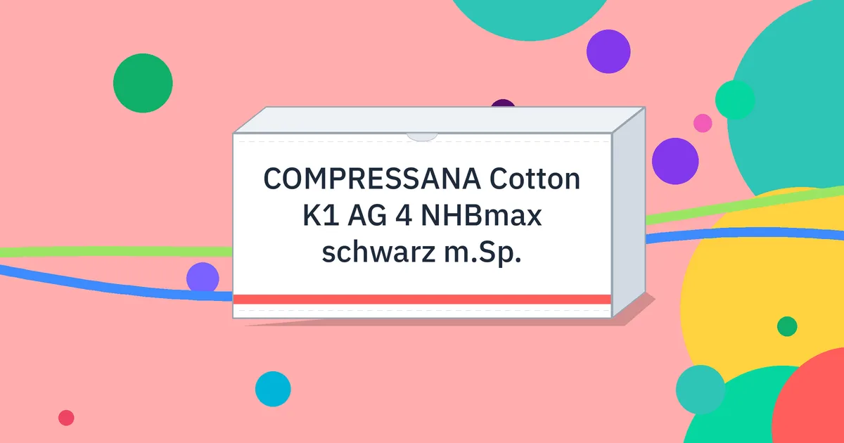 Symbolbild: Packung mit der Aufschrift COMPRESSANA Cotton K1 AG 4 NHBmax schwarz m.Sp. (PZN 11393244) – Verfügbarkeit und Bezug in Apotheken in Frankfurt am Main