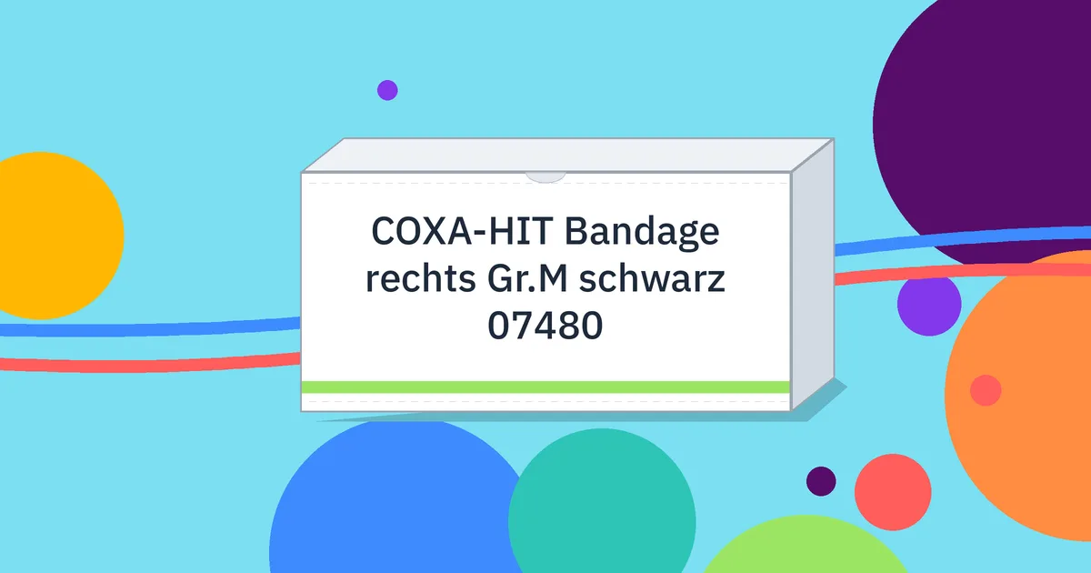 Symbolbild: Packung mit der Aufschrift COXA-HIT Bandage rechts Gr.M schwarz 07480 (PZN 02518422) – Verfügbarkeit und Bezug in Apotheken in Frankfurt am Main