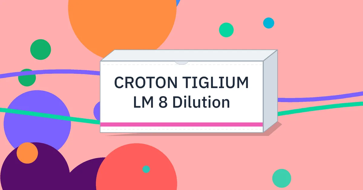 Symbolbild: Packung mit der Aufschrift CROTON TIGLIUM LM 8 Dilution (PZN 12836318) – Verfügbarkeit und Bezug in Apotheken in Frankfurt am Main