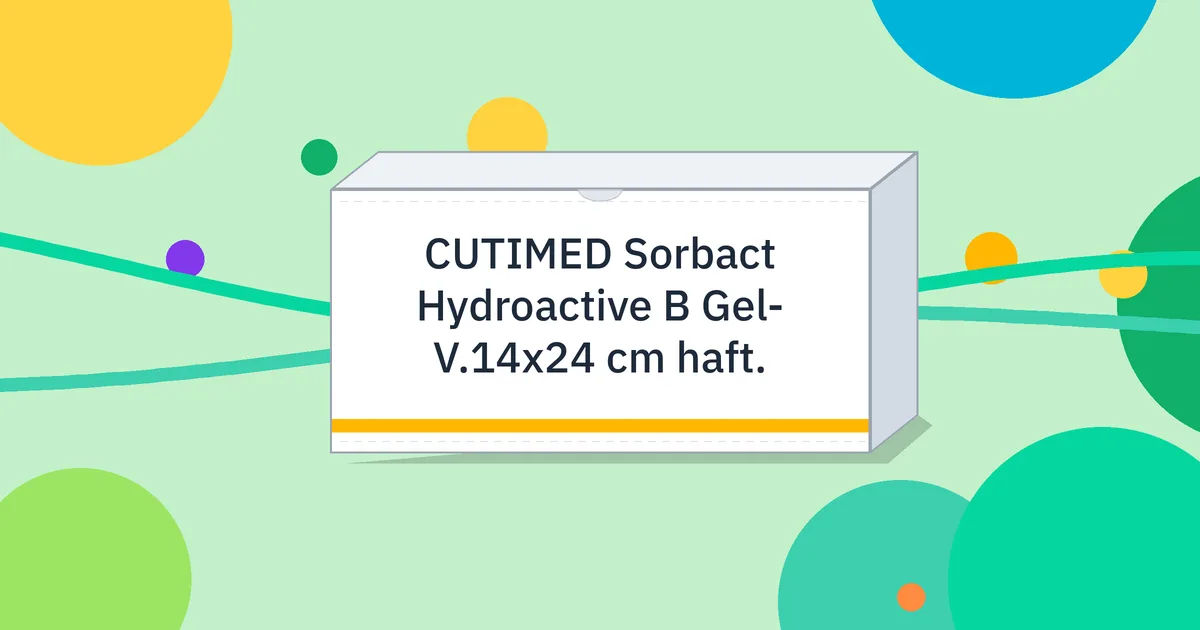 Symbolbild: Packung mit der Aufschrift CUTIMED Sorbact Hydroactive B Gel-V.14x24 cm haft. (PZN 15590846) – Verfügbarkeit und Bezug in Apotheken in Frankfurt am Main