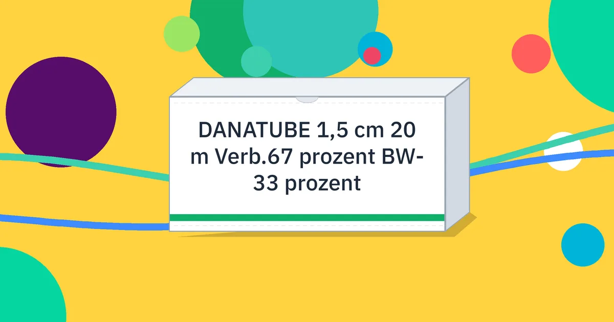 Symbolbild: Packung mit der Aufschrift DANATUBE 1,5 cm 20 m Verb.67 prozent BW-33 prozent (PZN 07637143) – Verfügbarkeit und Bezug in Apotheken in Frankfurt am Main