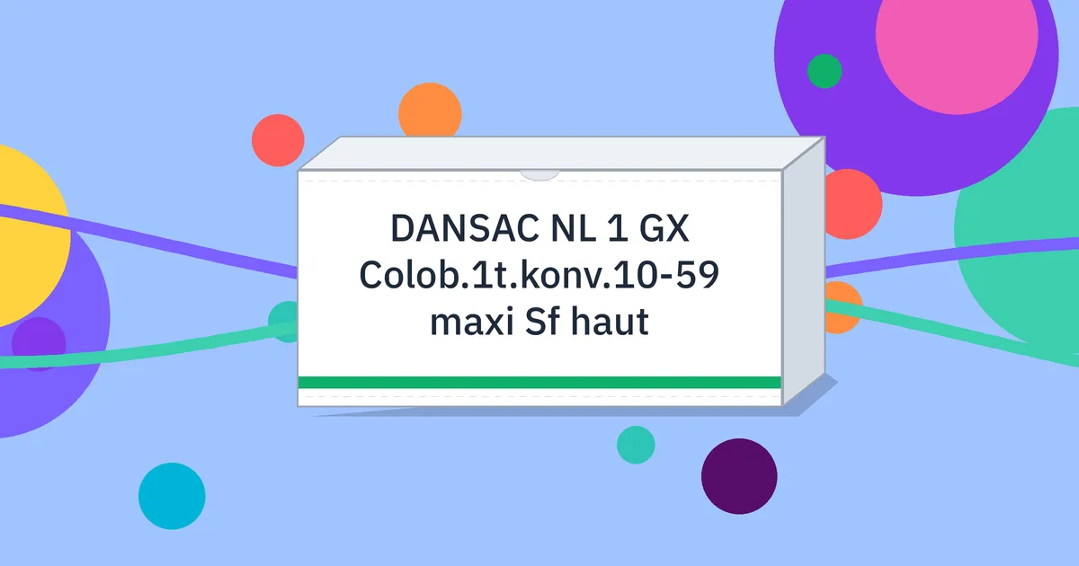 Symbolbild: Packung mit der Aufschrift DANSAC NL 1 GX Colob.1t.konv.10-59 maxi Sf haut (PZN 10945888) – Verfügbarkeit und Bezug in Apotheken in Frankfurt am Main