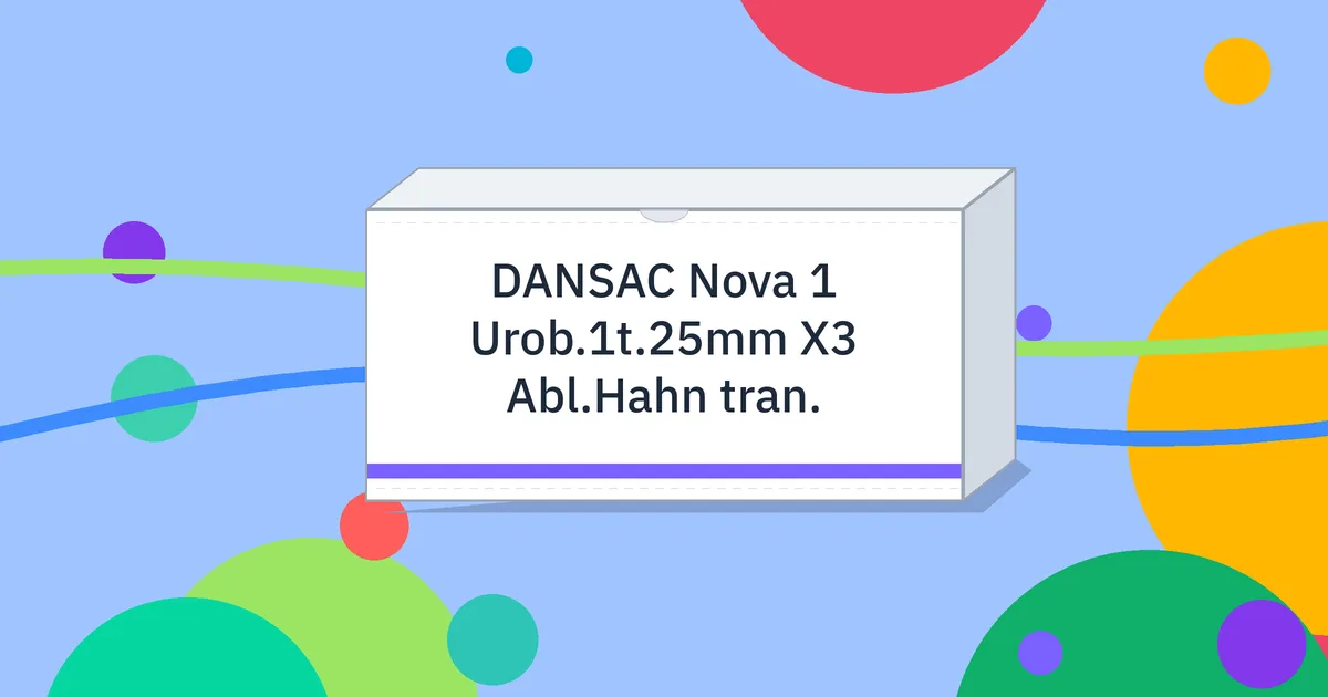 Symbolbild: Packung mit der Aufschrift DANSAC Nova 1 Urob.1t.25mm X3 Abl.Hahn tran. (PZN 04241999) – Verfügbarkeit und Bezug in Apotheken in Frankfurt am Main