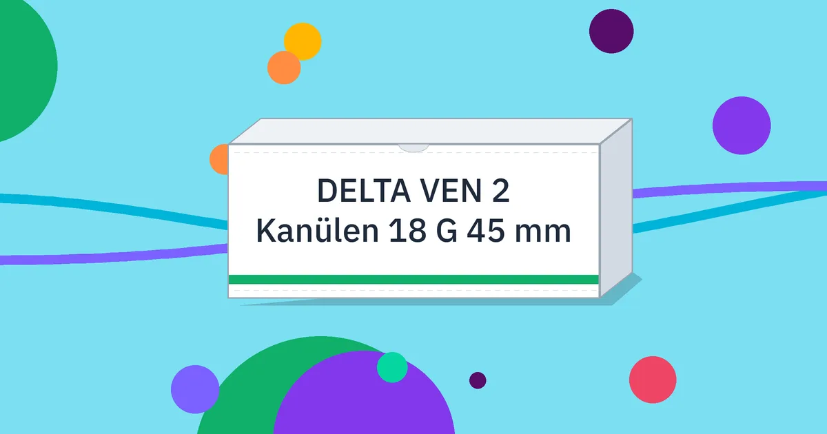 Symbolbild: Packung mit der Aufschrift DELTA VEN 2 Kanülen 18 G 45 mm (PZN 07757812) – Verfügbarkeit und Bezug in Apotheken in Frankfurt am Main
