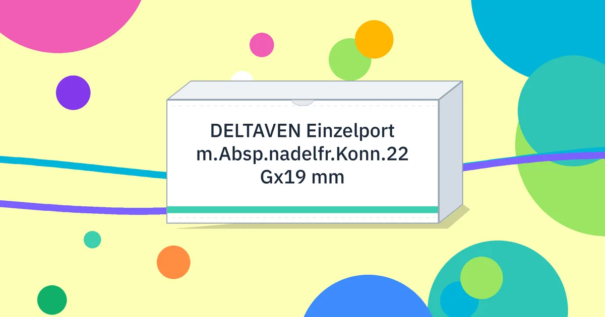 Symbolbild: Packung mit der Aufschrift DELTAVEN Einzelport m.Absp.nadelfr.Konn.22 Gx19 mm (PZN 20365488) – Verfügbarkeit und Bezug in Apotheken in Frankfurt am Main