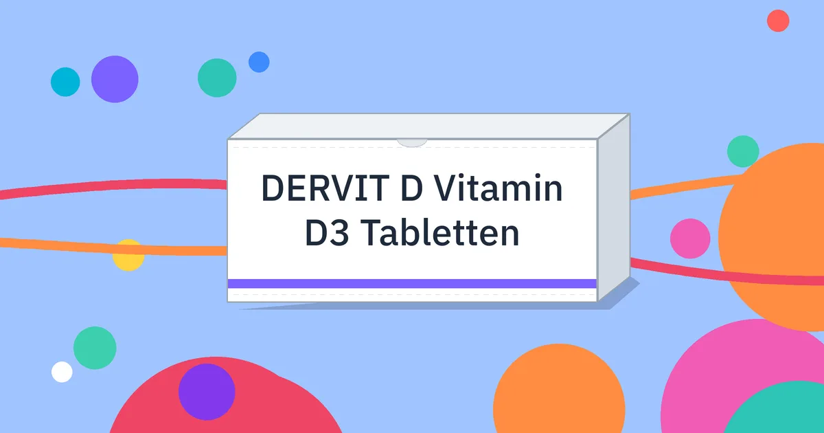 Symbolbild: Packung mit der Aufschrift DERVIT D Vitamin D3 Tabletten (PZN 18878476) – Verfügbarkeit und Bezug in Apotheken in Frankfurt am Main