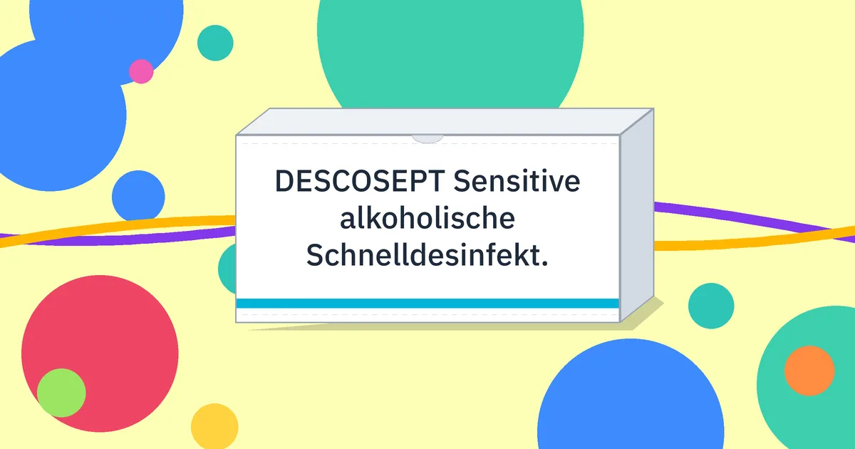 Symbolbild: Packung mit der Aufschrift DESCOSEPT Sensitive alkoholische Schnelldesinfekt. (PZN 16943815) – Verfügbarkeit und Bezug in Apotheken in Frankfurt am Main