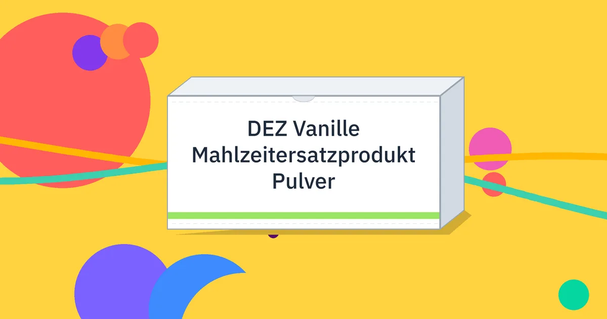 Symbolbild: Packung mit der Aufschrift DEZ Vanille Mahlzeitersatzprodukt Pulver (PZN 09947586) – Verfügbarkeit und Bezug in Apotheken in Frankfurt am Main