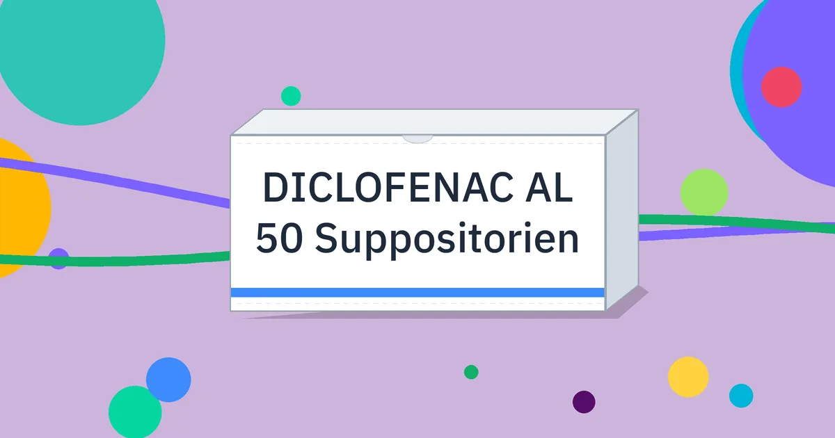 Symbolbild: Packung mit der Aufschrift DICLOFENAC AL 50 Suppositorien (PZN 05904864) – Verfügbarkeit und Bezug in Apotheken in Frankfurt am Main