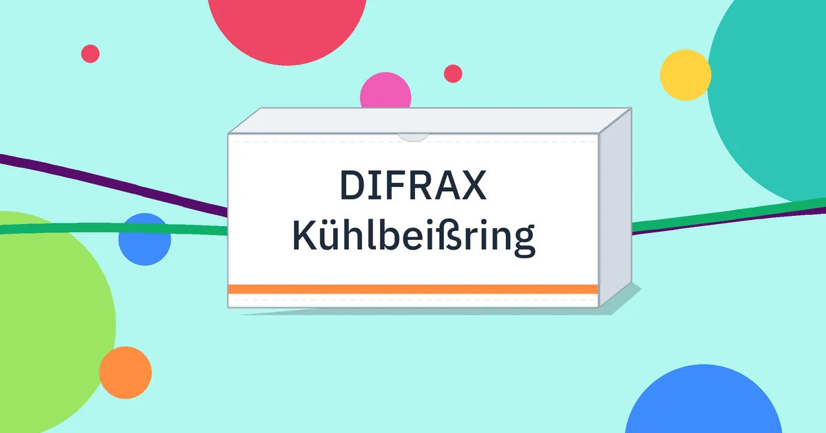 Symbolbild: Packung mit der Aufschrift DIFRAX Kühlbeißring (PZN 12518848) – Verfügbarkeit und Bezug in Apotheken in Frankfurt am Main