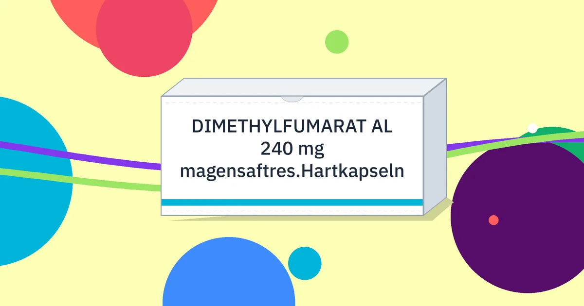 Symbolbild: Packung mit der Aufschrift DIMETHYLFUMARAT AL 240 mg magensaftres.Hartkapseln (PZN 20355780) – Verfügbarkeit und Bezug in Apotheken in Frankfurt am Main