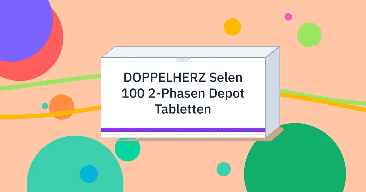 Symbolbild: Packung mit der Aufschrift DOPPELHERZ Selen 100 2-Phasen Depot Tabletten (PZN 16384480) – Verfügbarkeit und Bezug in Apotheken in Frankfurt am Main