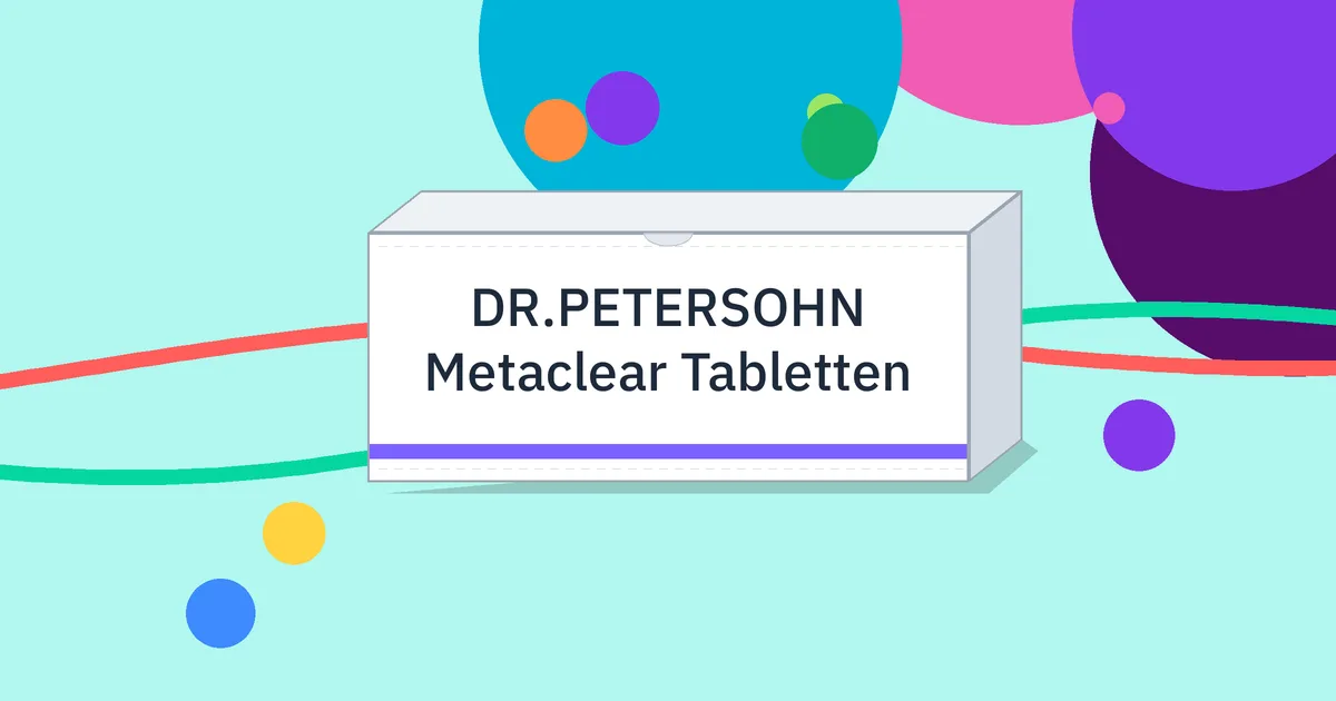 Symbolbild: Packung mit der Aufschrift DR.PETERSOHN Metaclear Tabletten (PZN 20302660) – Verfügbarkeit und Bezug in Apotheken in Frankfurt am Main